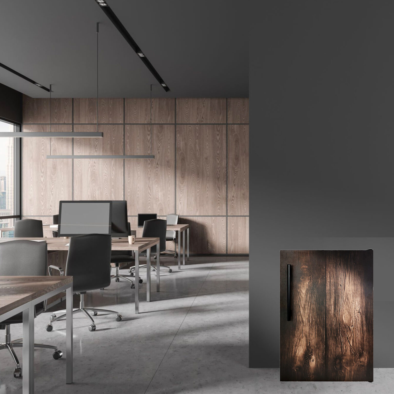 122L 直冷式 ワンドア冷蔵庫 ダークウッドxマットブラック - Hanx株式会社